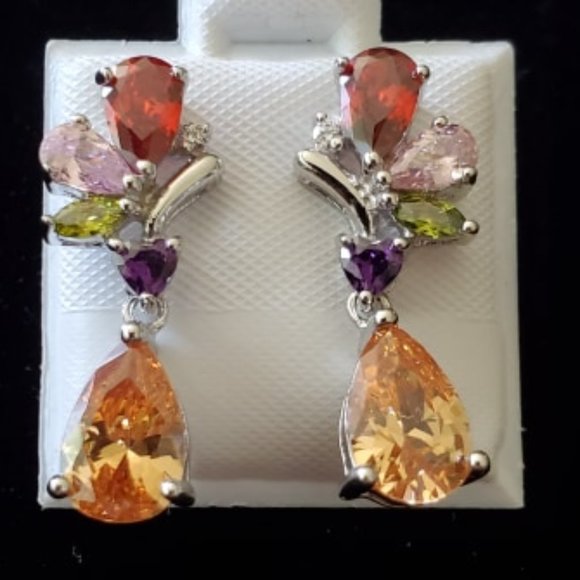 Jewelry | 925 Silver Multicolor Cz Dangling Earrings | Poshmark